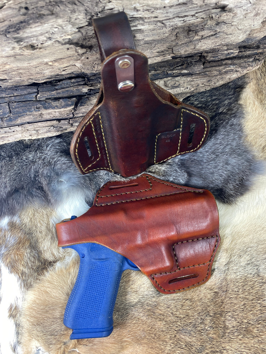 Leather Holster fits Glock 43x Pancake style leather holster with Thum ...